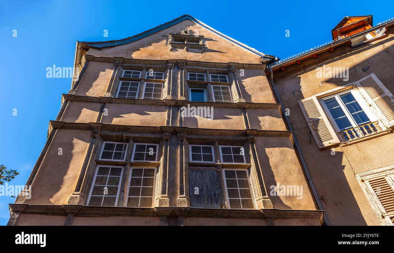 Facade of a medieval house in Rodez, Aveyron, Occitanie, France Stock ...