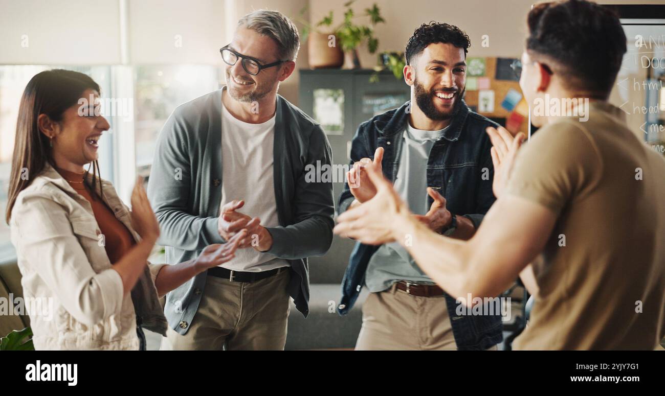 Group of people, diversity and applause in meeting, celebration or ...