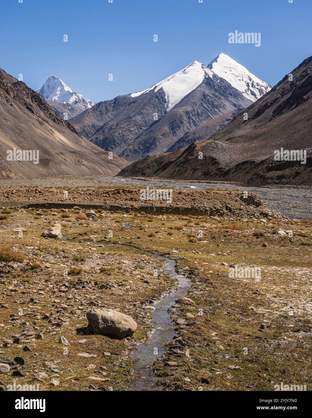 High altitude vertical mountain landscape in Khunjerab National Park ...