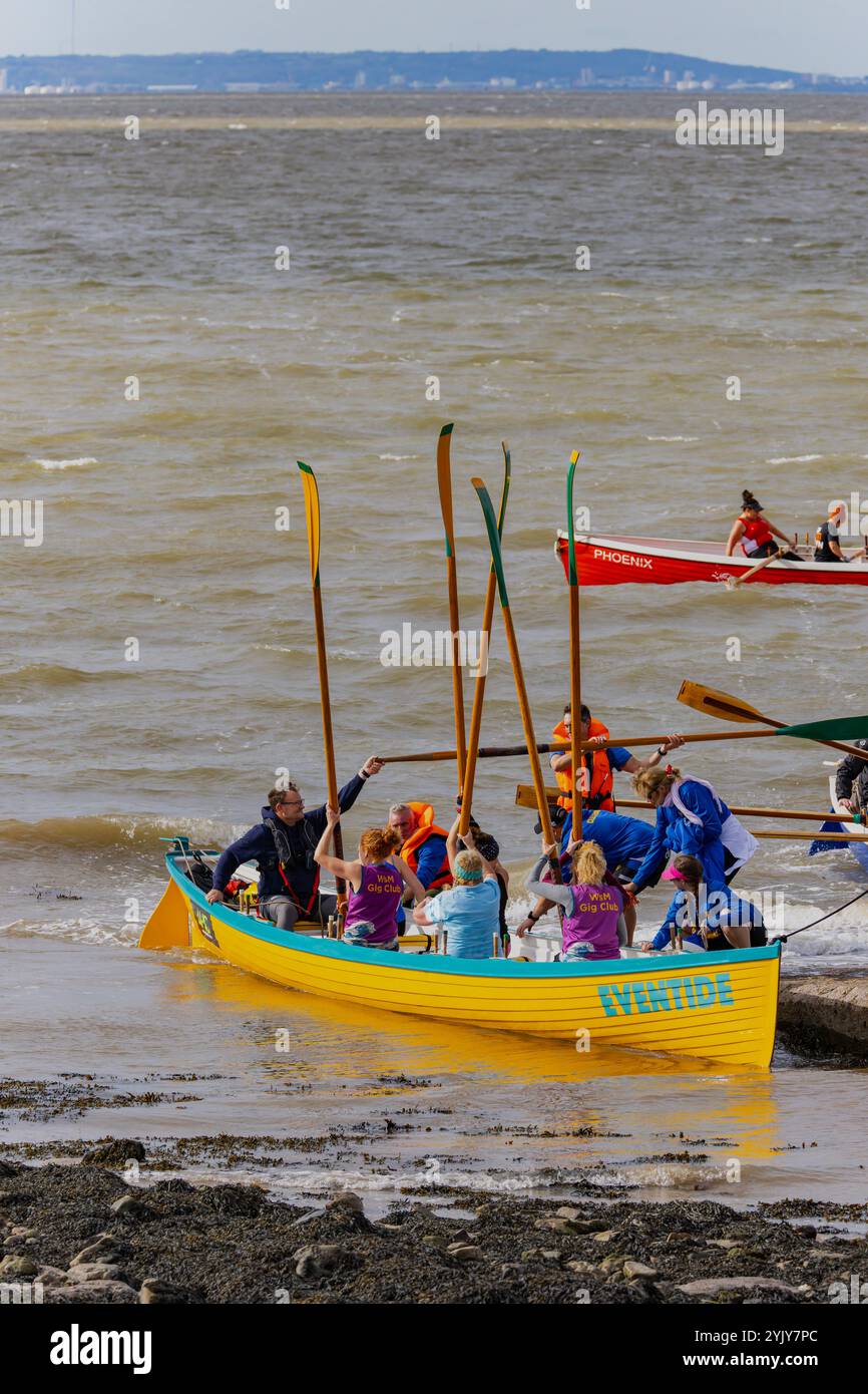 Pilot gig racing off Clevedon beach Stock Photo - Alamy