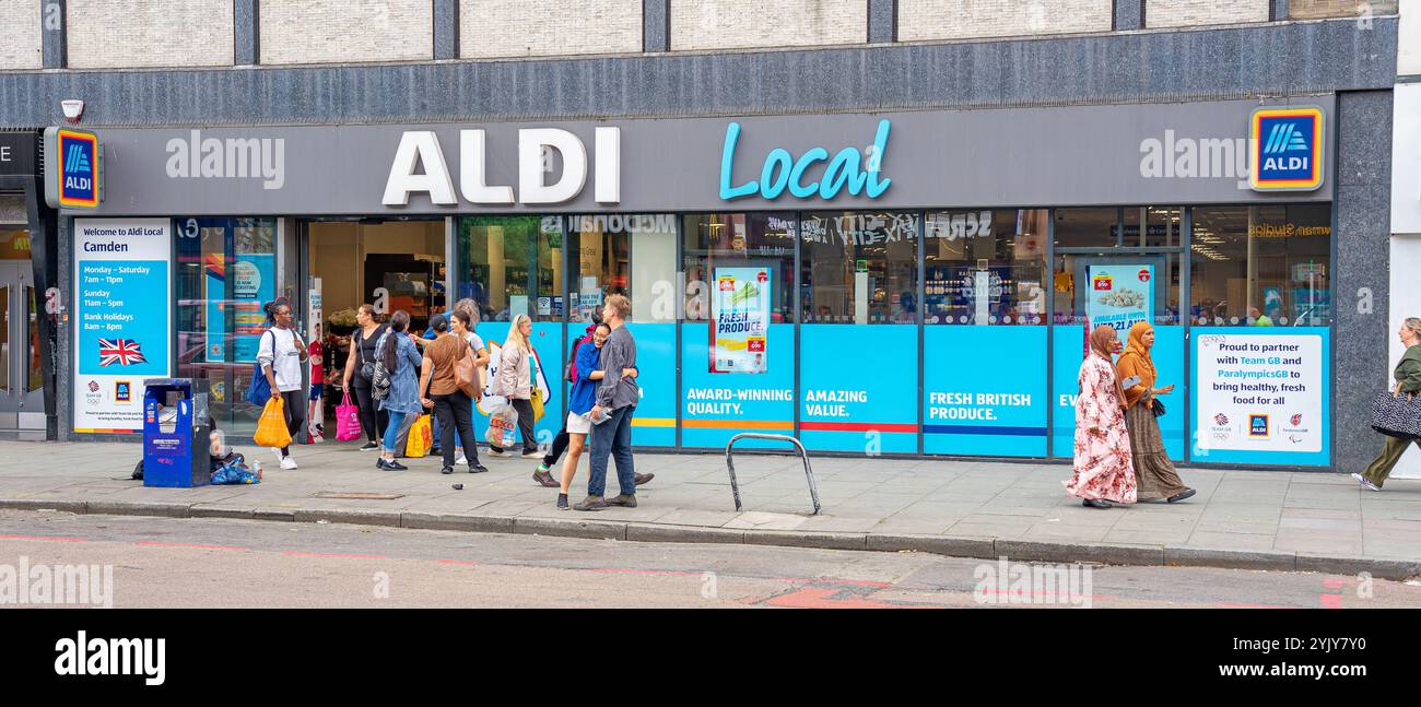 entrance facade of ALDI supermarket in the city center during the day ...