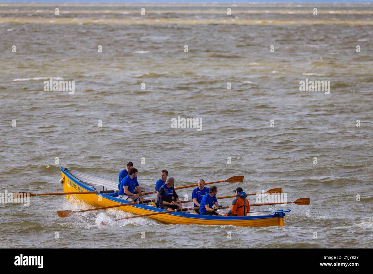 Pilot gig racing off Clevedon beach Stock Photo - Alamy