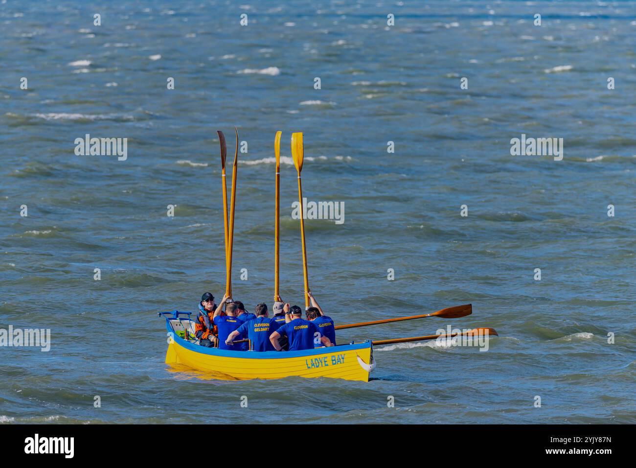 Pilot gig racing off Clevedon beach Stock Photo - Alamy