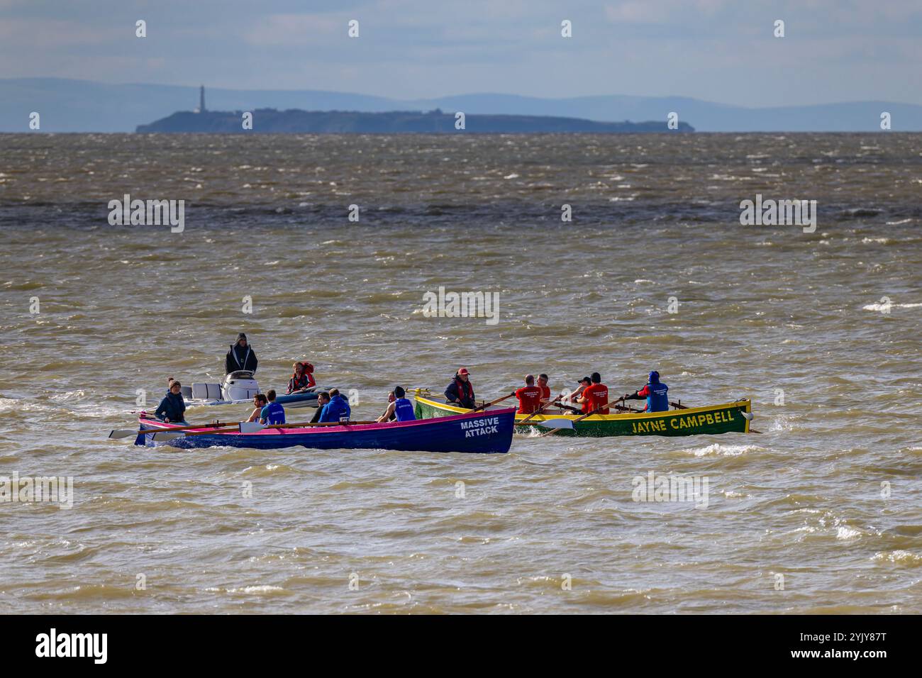 Pilot gig racing off Clevedon beach Stock Photo - Alamy