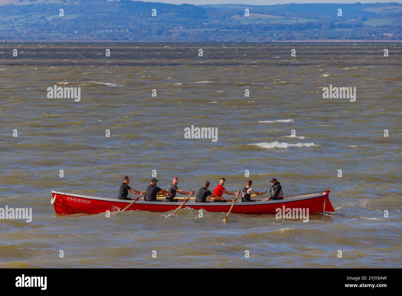 Pilot gig racing off Clevedon beach Stock Photo - Alamy