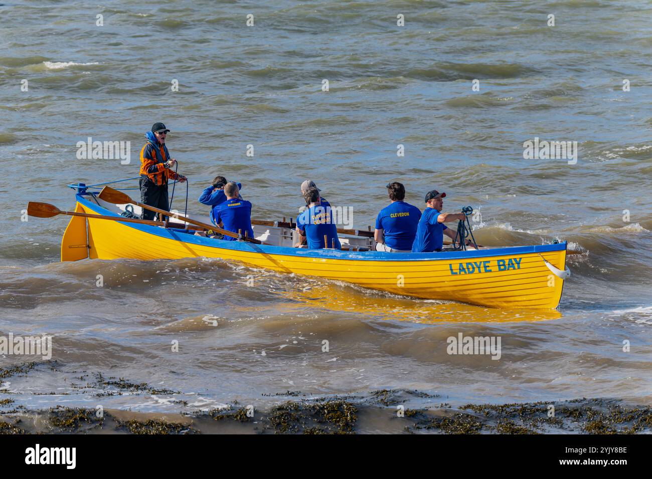 Pilot gig racing off Clevedon beach Stock Photo - Alamy