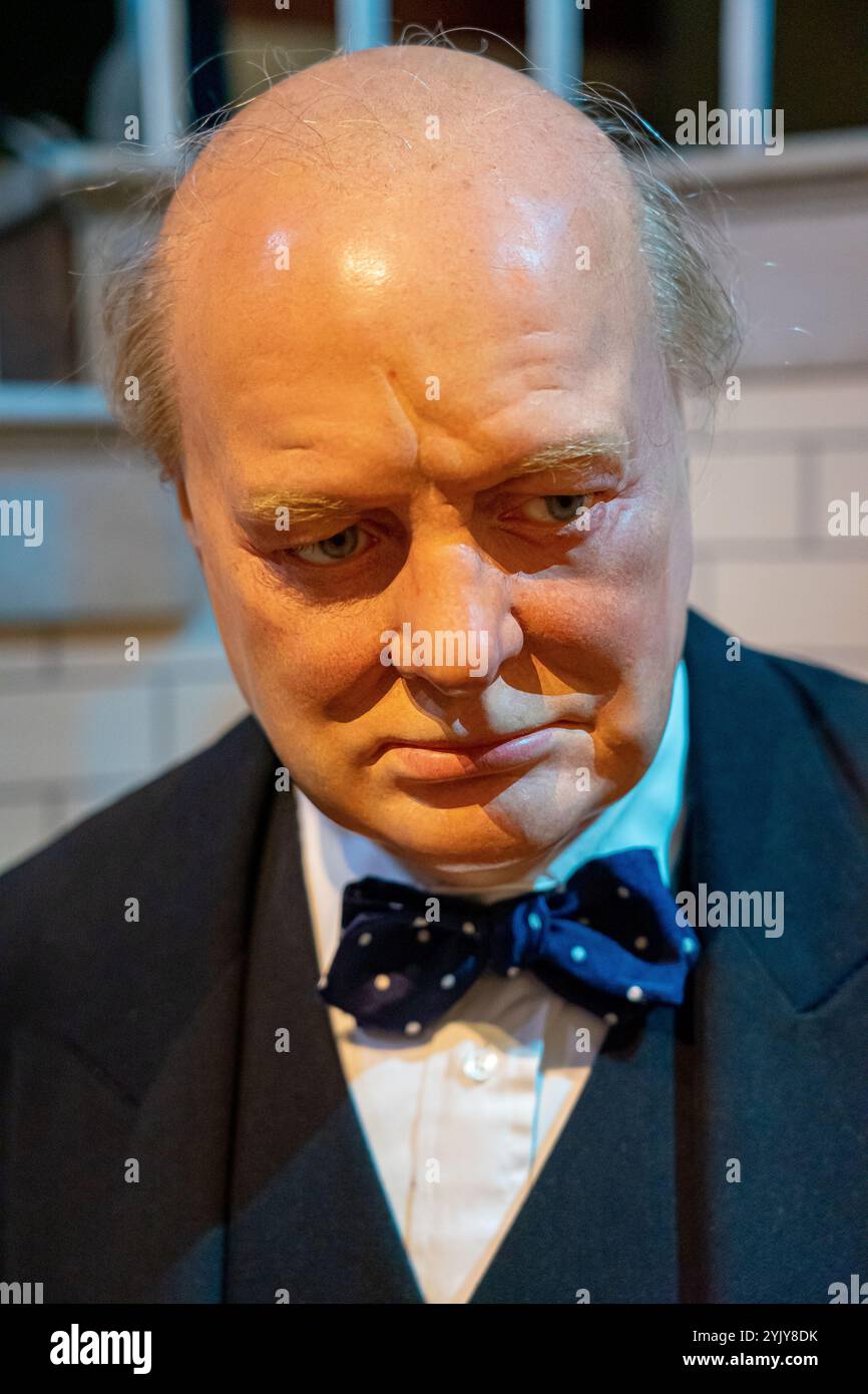 Wax figure representing Winston Churchill on display at Madame Tussaud s Museum in London.UK ...