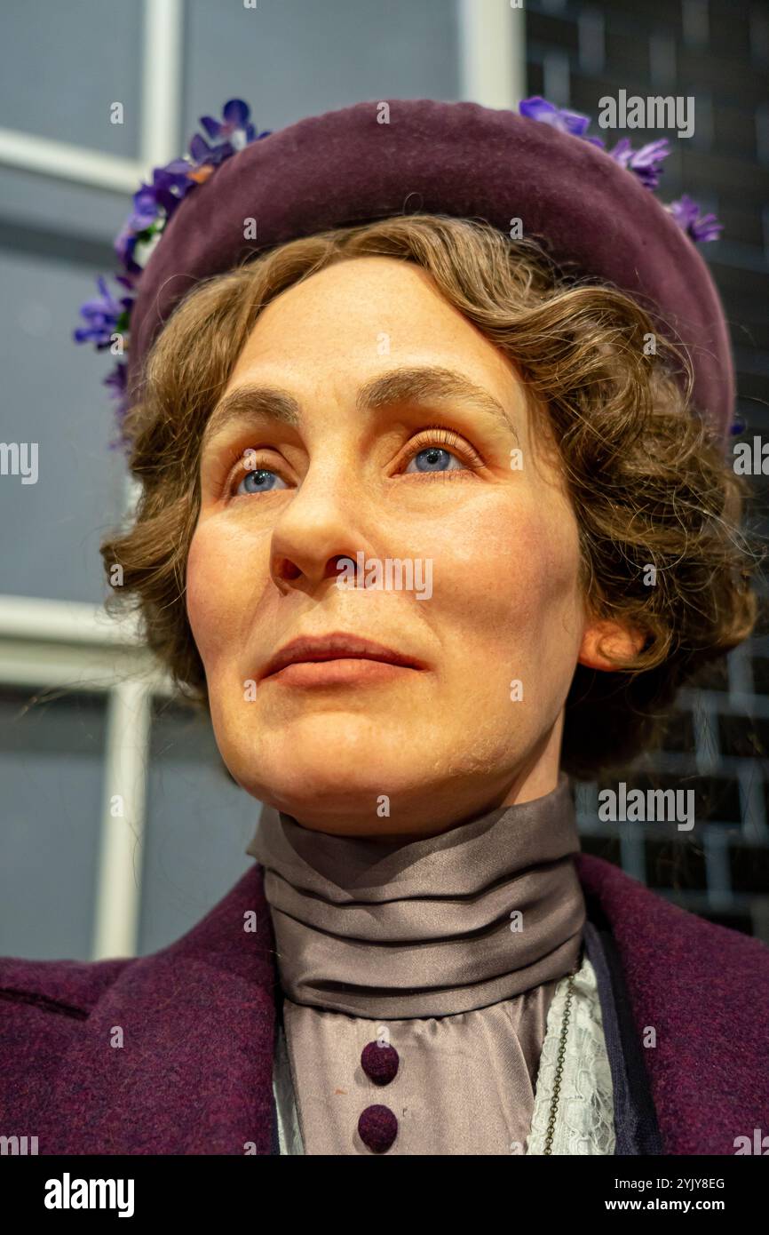 Wax figure depicting Emmeline Pankhurst on display at Madame Tussaud s Museum in London.UK Stock ...