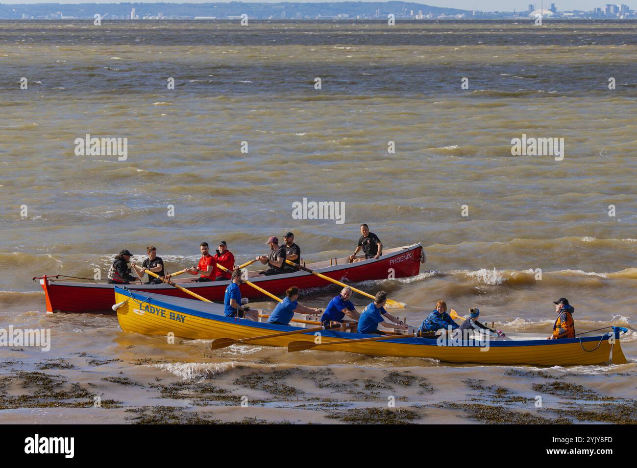 Pilot gig racing off Clevedon beach Stock Photo - Alamy