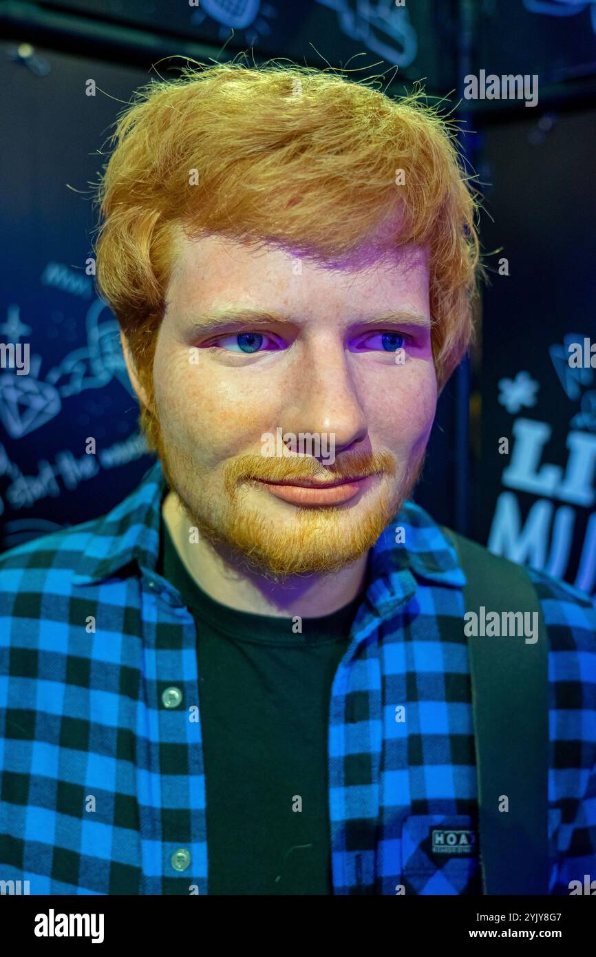 Wax figure representing singer Ed Sheeran on display at Madame Tussaud ...