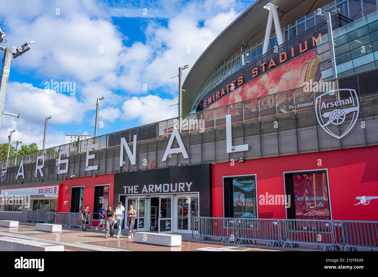 Front facade of Arsenal football stadium and shopping area in the ...
