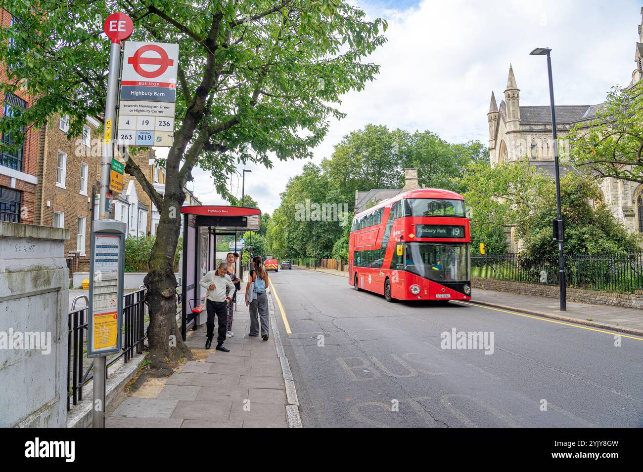 double decker bus approaching london bridge stop to drop off and pick ...