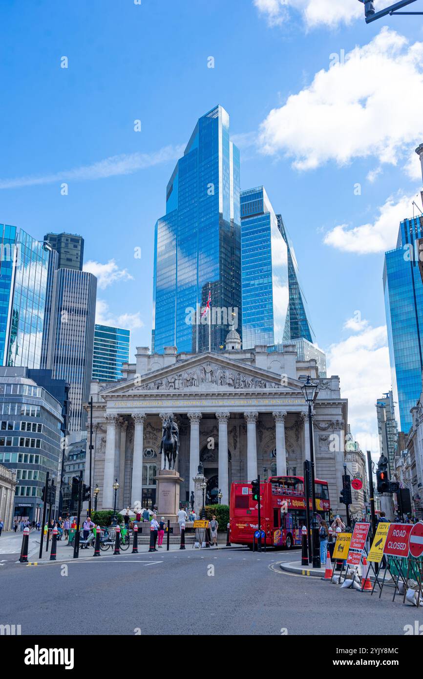Front facade of the historic Royal Exchange building in central London ...