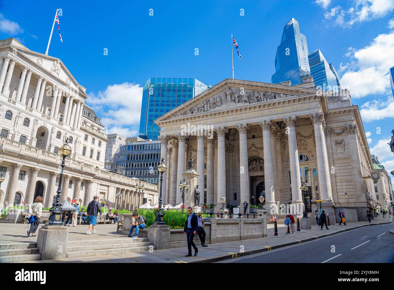 Front facade of the historic Royal Exchange building in central London ...