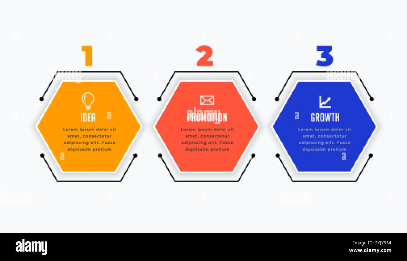 three steps infographic in hexagonal shape design Stock Vector Image & Art - Alamy