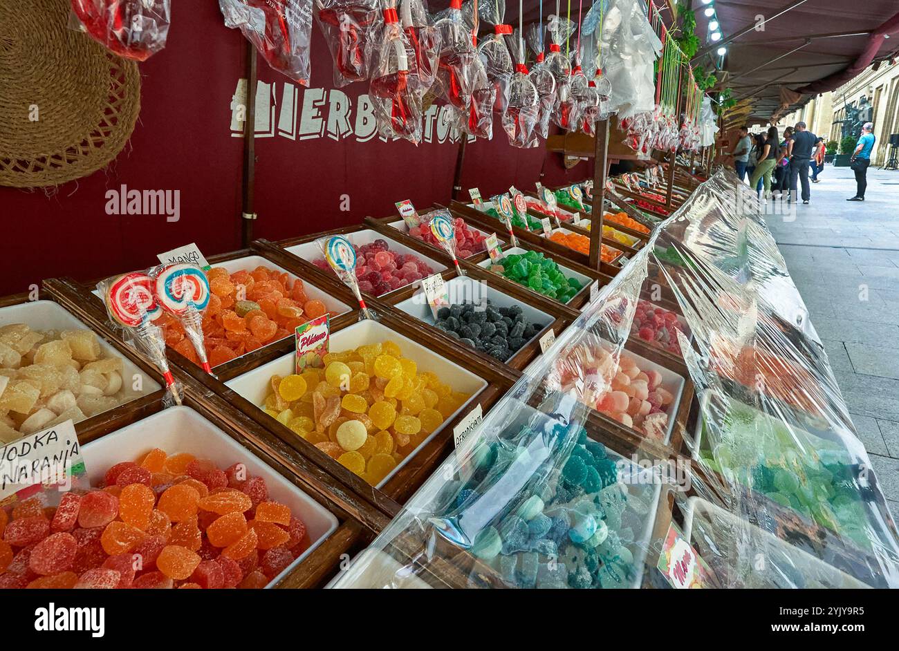 Traditional sweets on sale in the central market of Zaragoza, Spain ...
