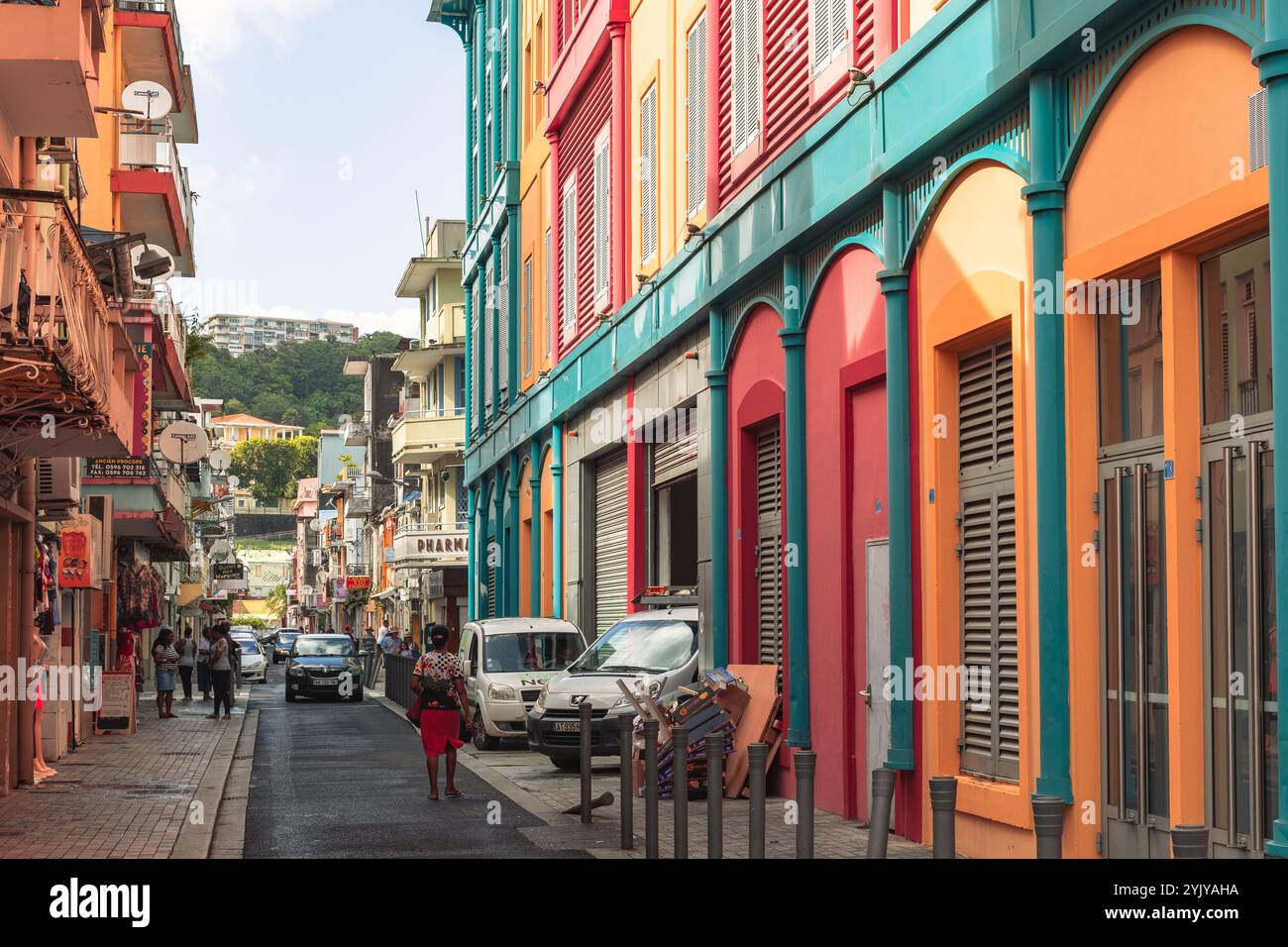 Fort-de-France, Martinique - January 3, 2018: Colorful street scene ...