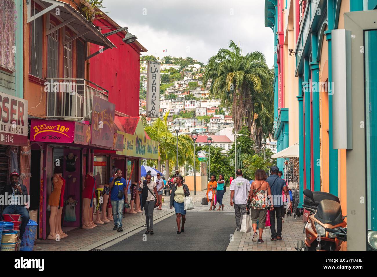Fort-de-France, Martinique - January 3, 2018: Bustling street with ...