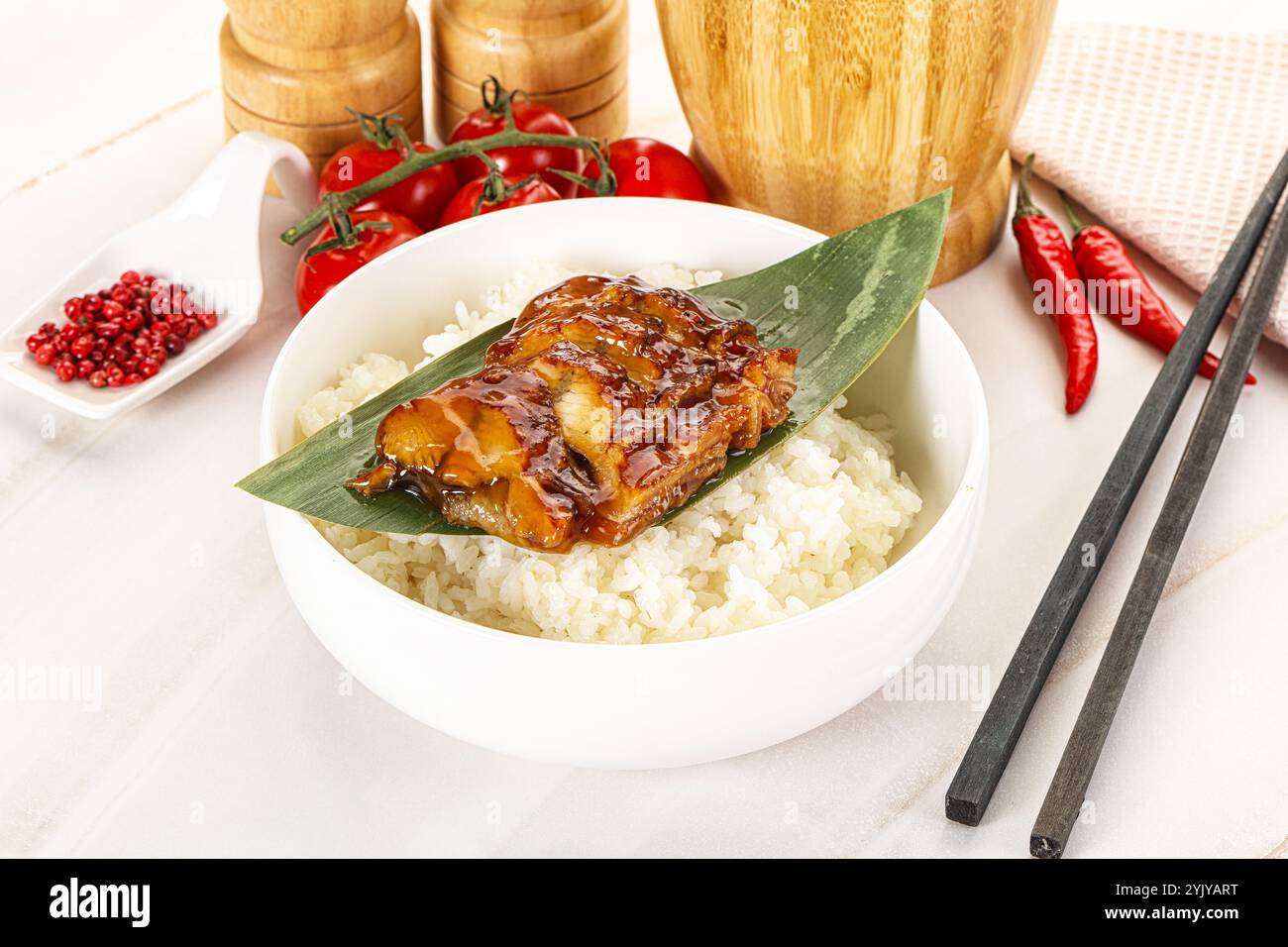 Grilled eel with steamed rice and unagi sauce Stock Photo - Alamy