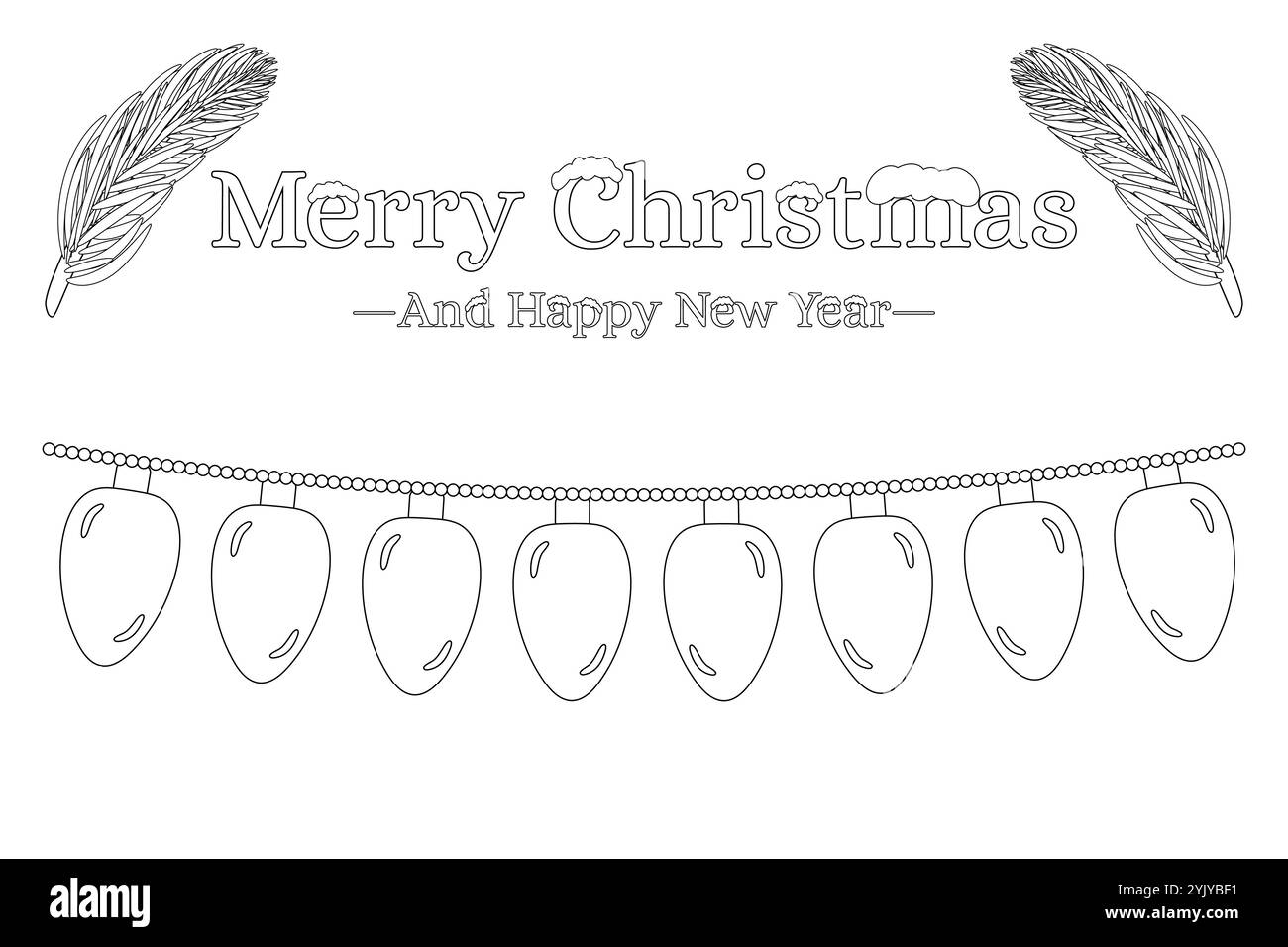 Festive line art with a Christmas lights garland and holiday greetings ...
