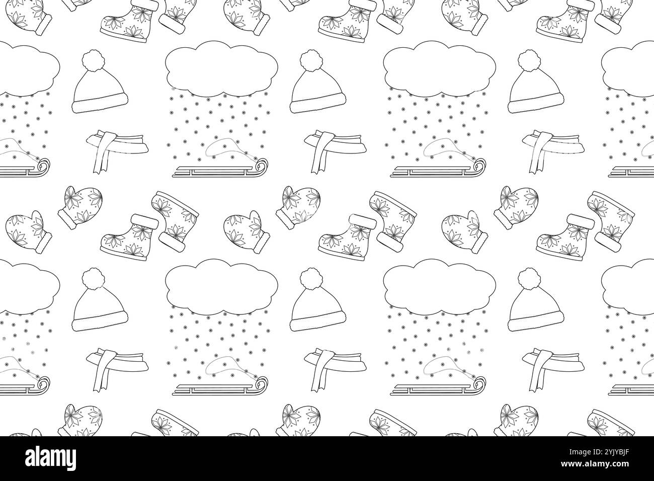 Seamless winter pattern with mittens, hats, boots, and snowfall ...