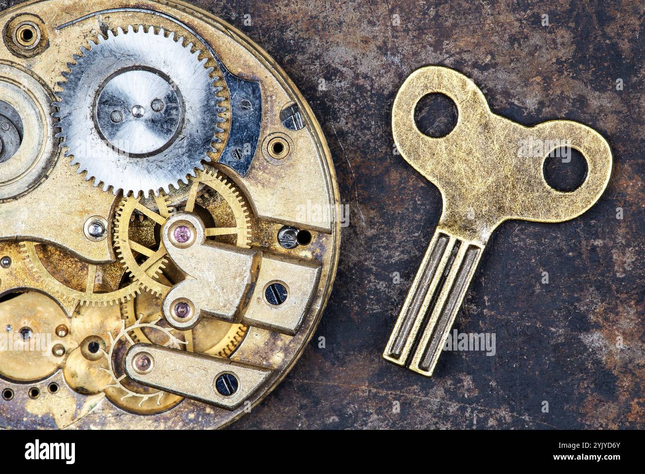 Antique key with clockworks. Escape room game, time background Stock ...