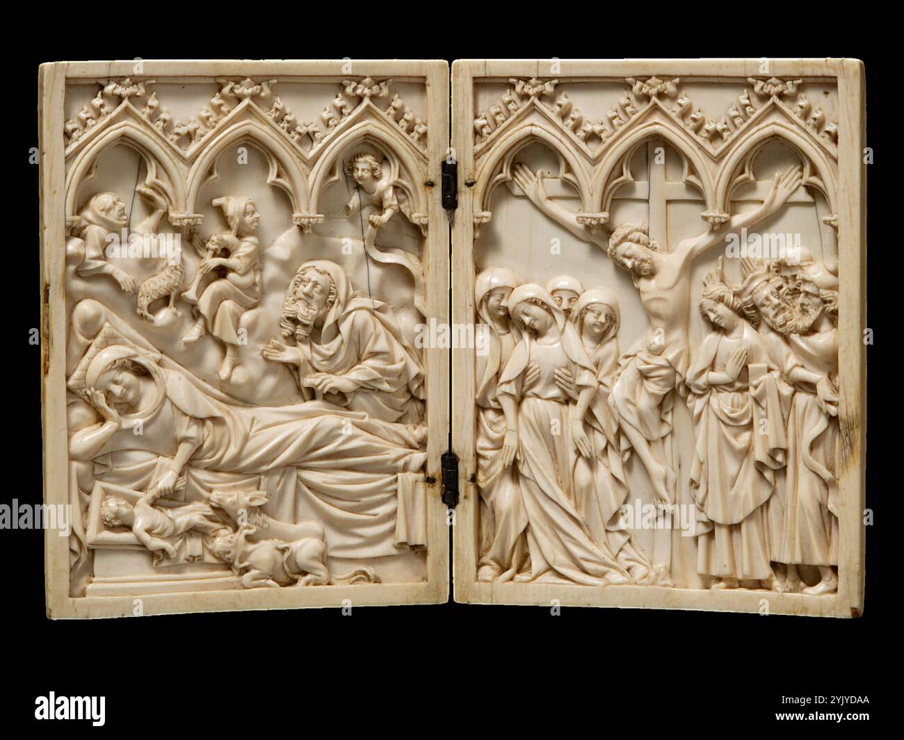 14th Century French Ivory Diptych Annunciation Crucifixion Stock Photo - Alamy