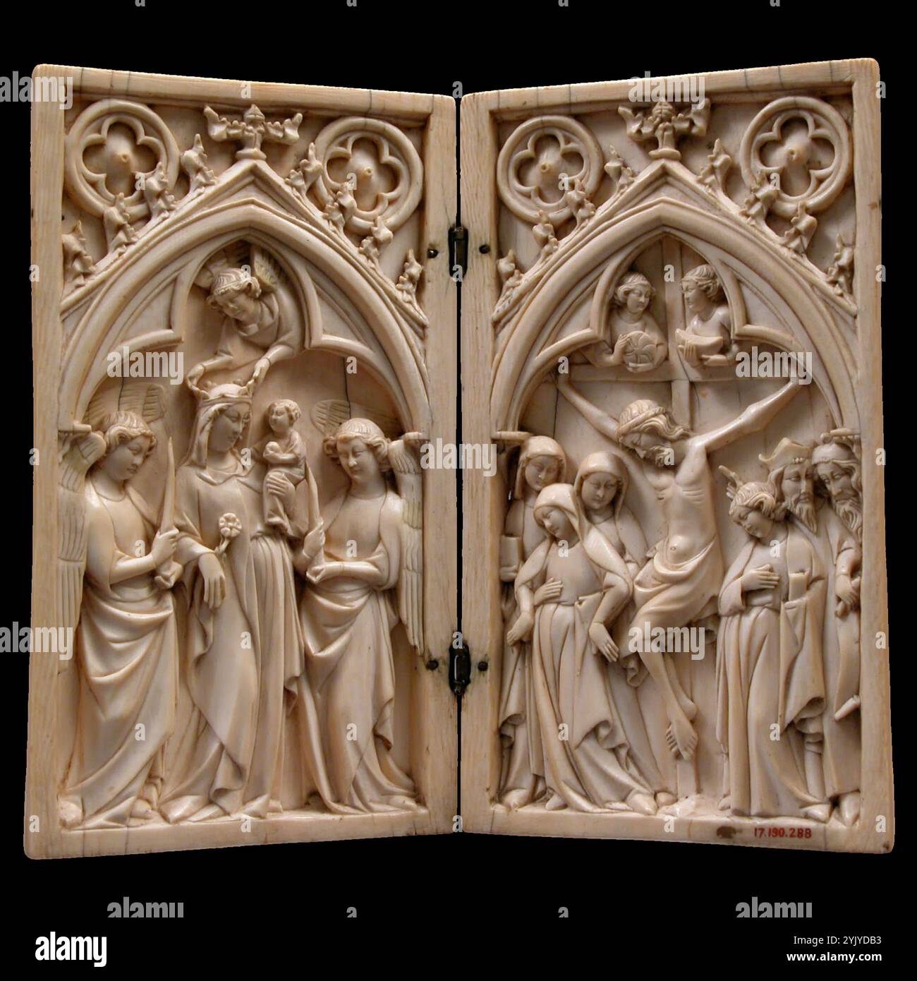 14th Century French Ivory Diptych with Coronation of the Virgin and Crucifixion Stock Photo - Alamy