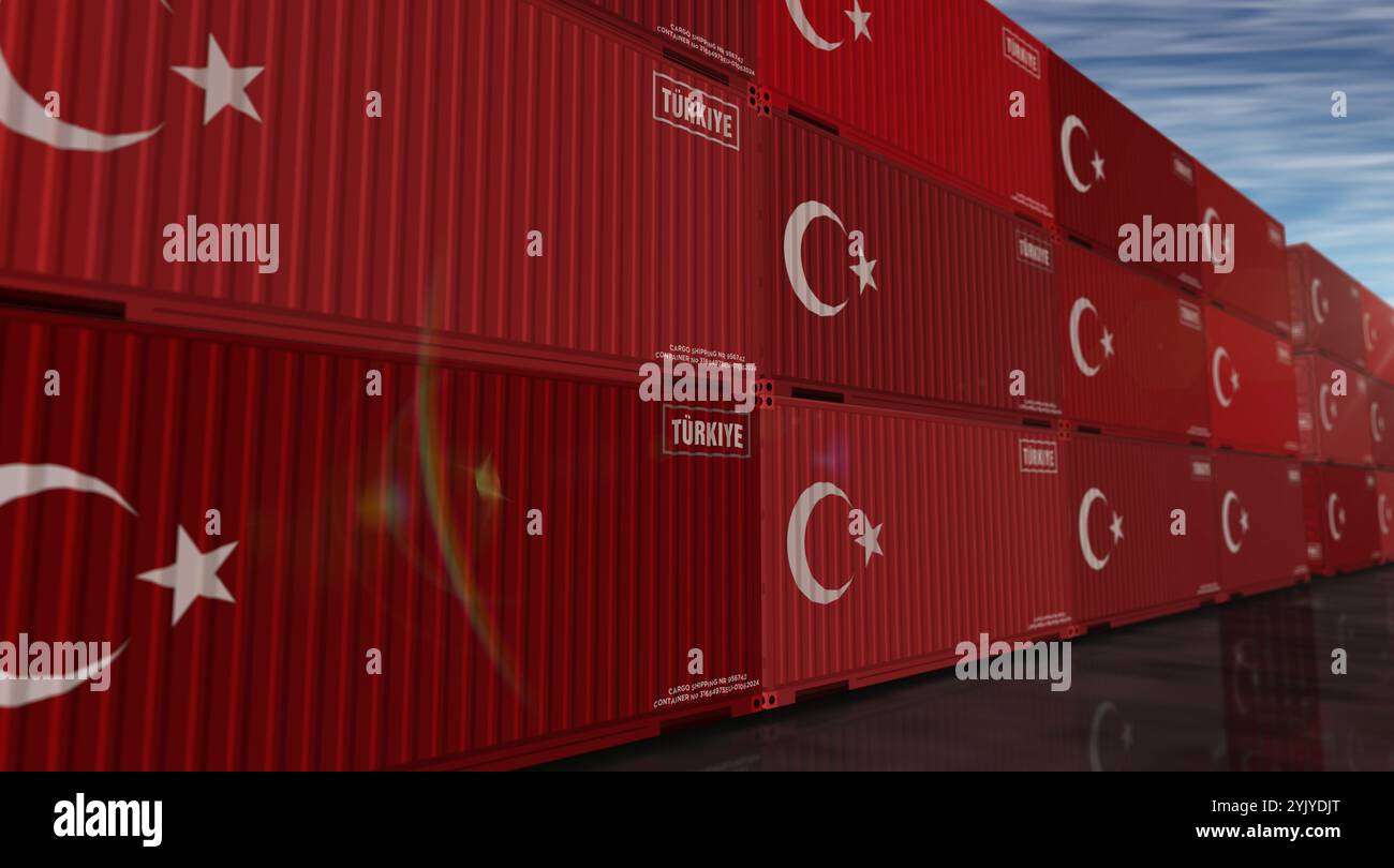 Turkey export production and import cargo containers in row business ...