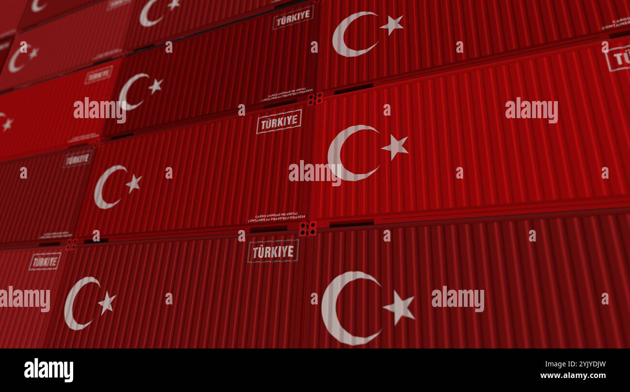 Turkey export production and import cargo containers in row business ...