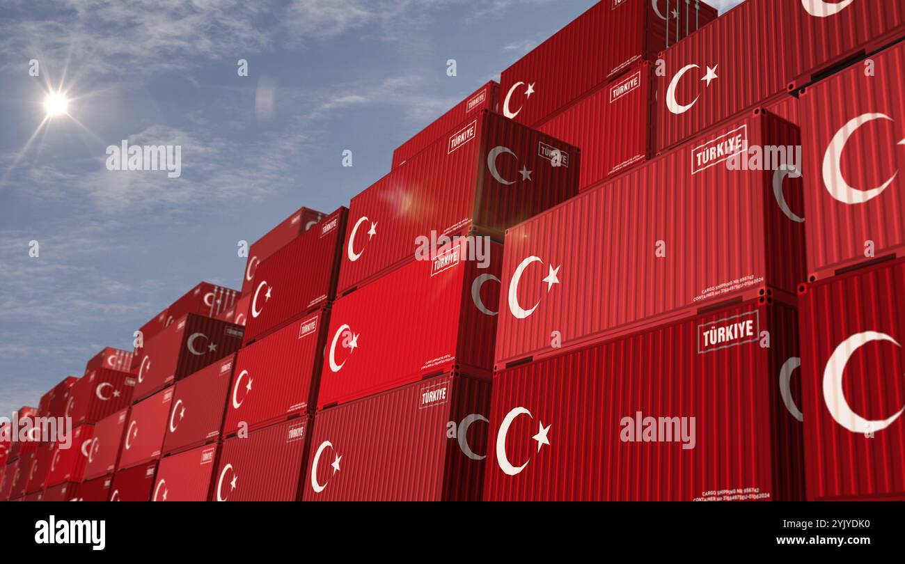 Turkey export production and import cargo containers in row business ...