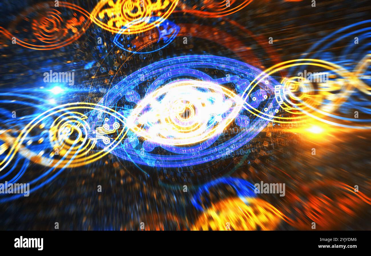 Cyber eye spying and security control symbol digital concept. Network ...