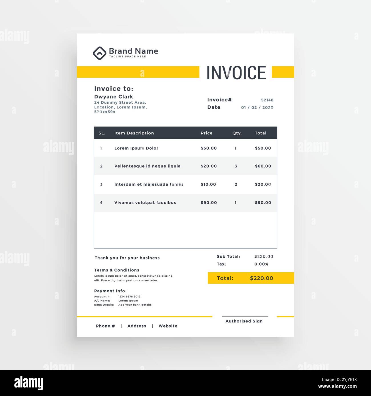 minimal yellow invoice template vector design Stock Vector Image & Art ...