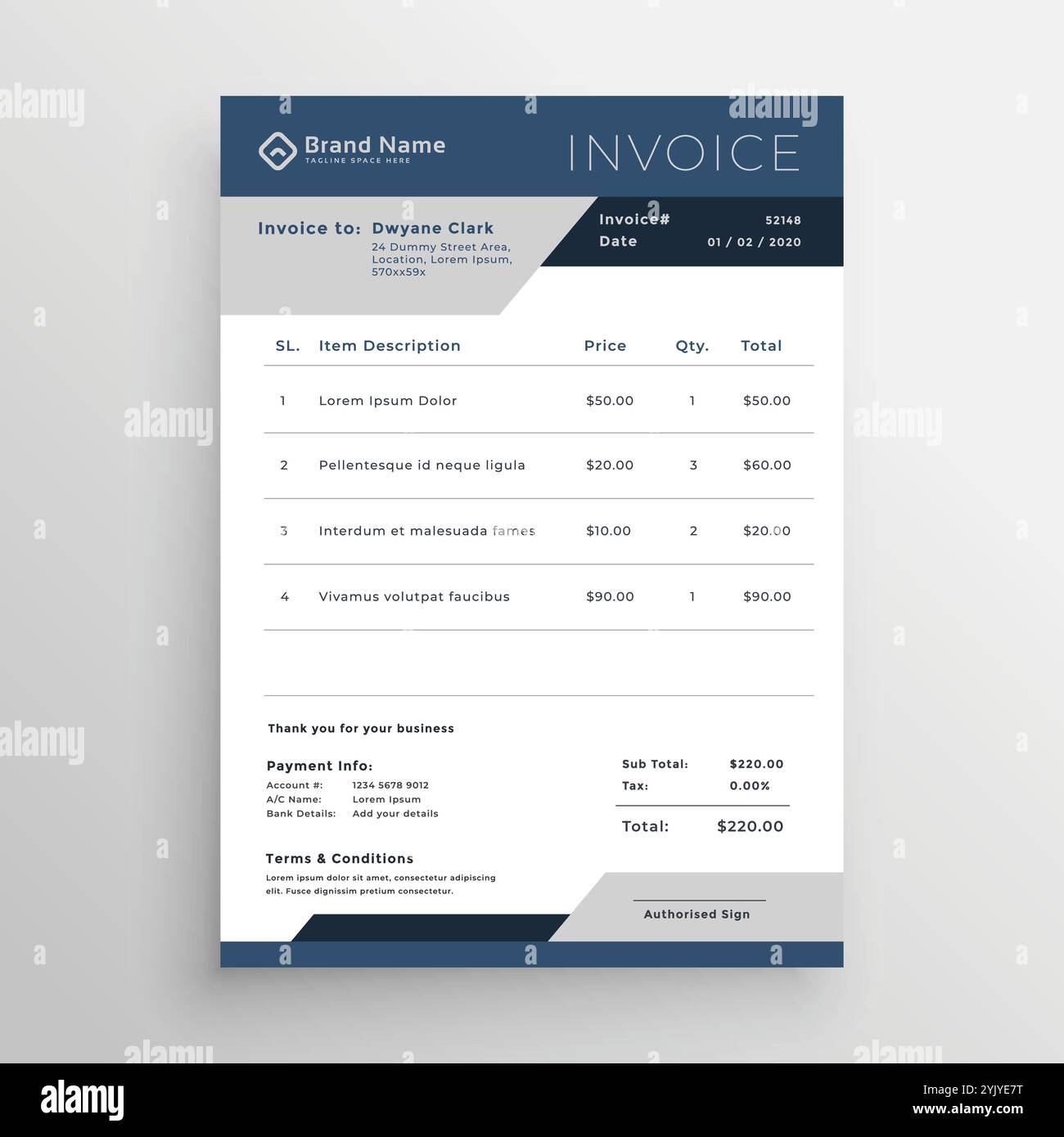 blue vector business invoice template design Stock Vector Image & Art - Alamy