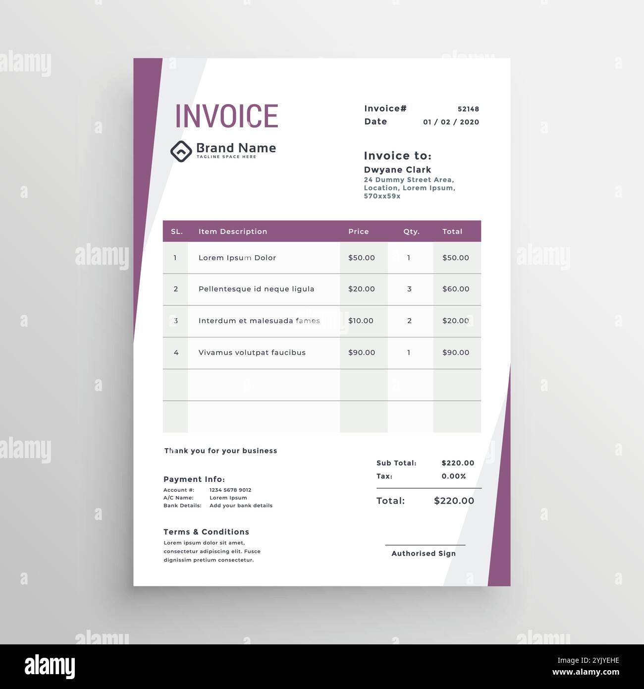 clean purple business invoice template design Stock Vector Image & Art ...