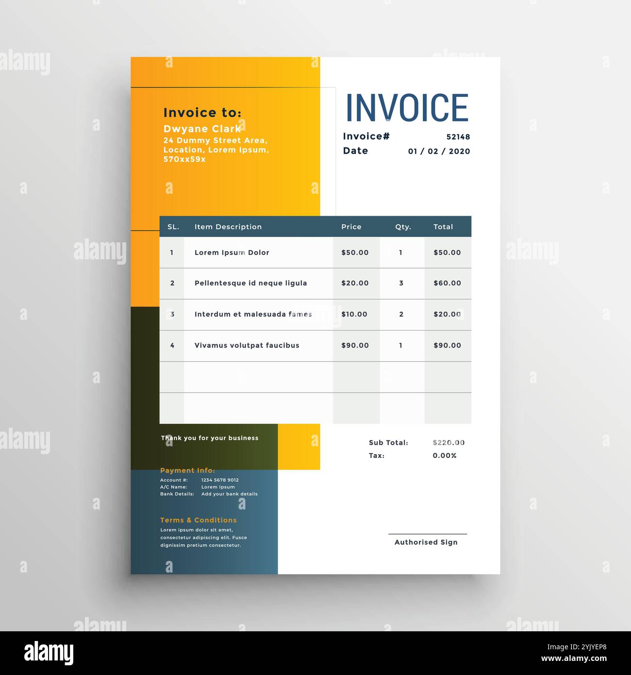 modern yellow invoice template design Stock Vector Image & Art - Alamy