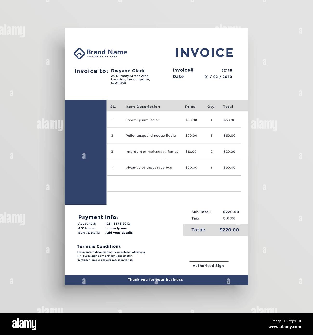 blue customer invoice template design Stock Vector Image & Art - Alamy