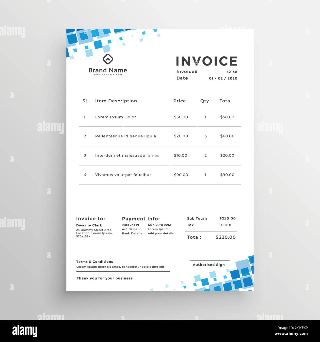 blue mosaic style business invoice template Stock Vector Image & Art ...