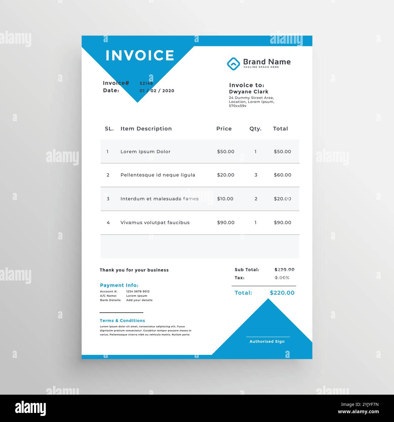 minimal blue invoice template design Stock Vector Image & Art - Alamy