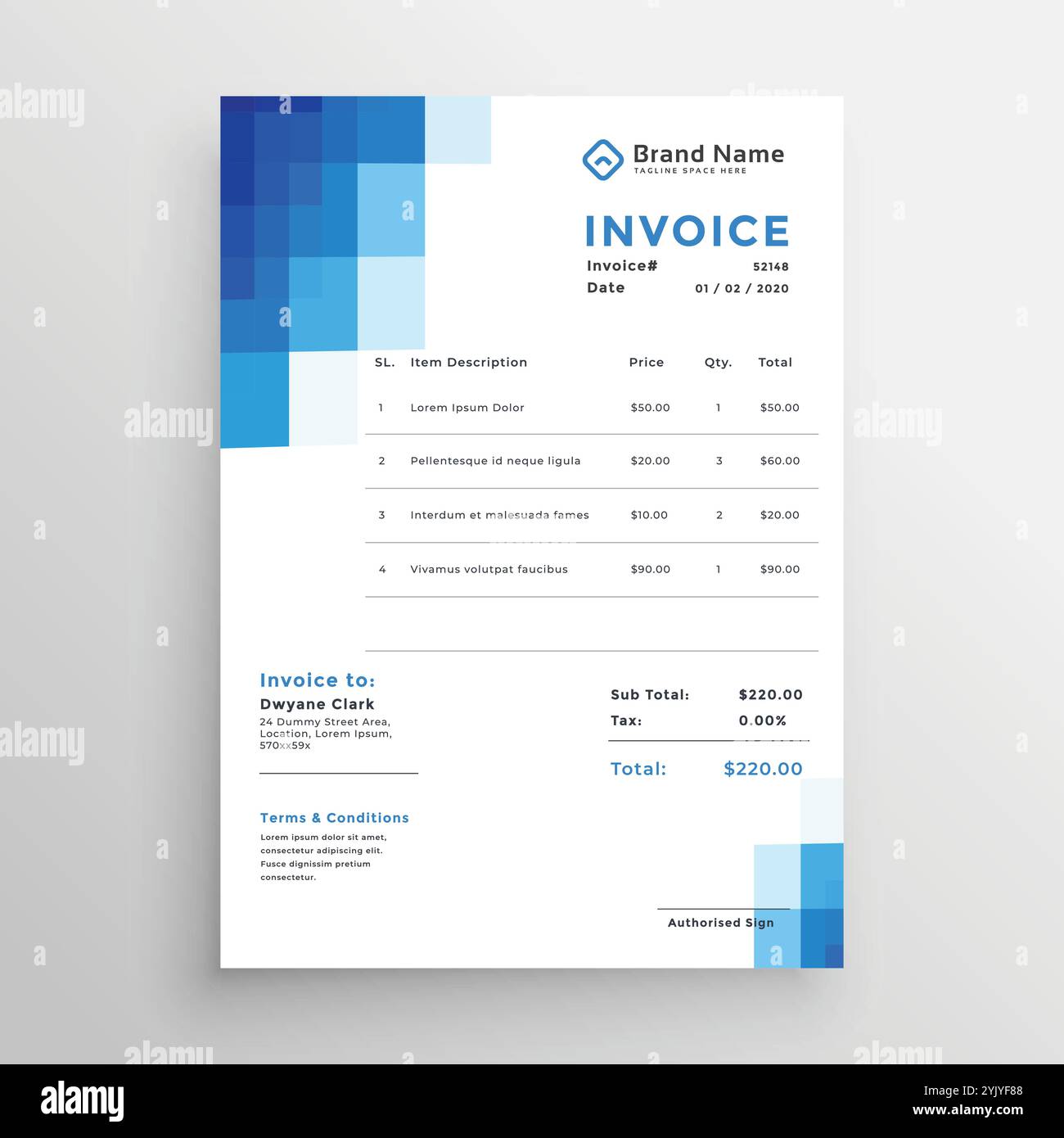 blue mosaic style invoice template Stock Vector Image & Art - Alamy