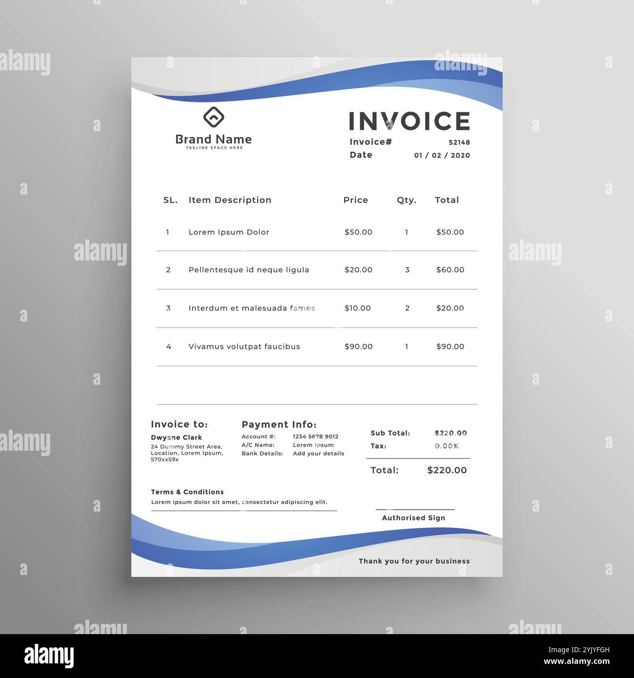 abstract blue wavy style invoice template Stock Vector Image & Art - Alamy