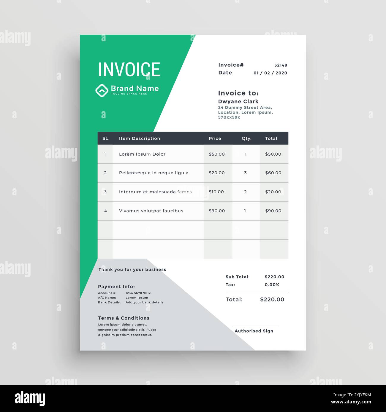 creative green invoice template design Stock Vector Image & Art - Alamy