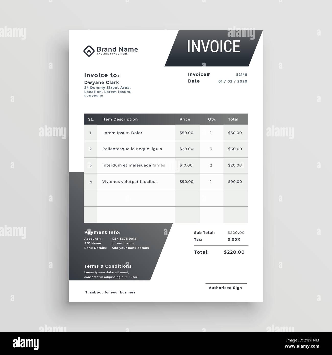 abstract black invoice template design Stock Vector Image & Art - Alamy