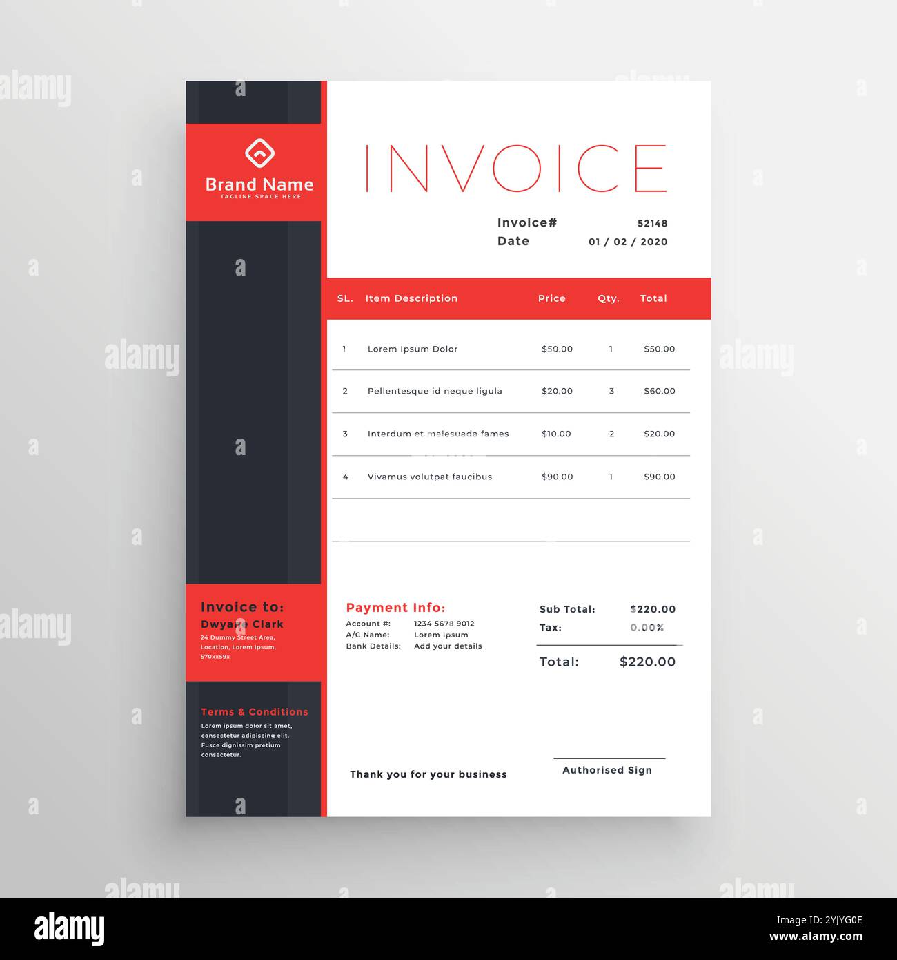 abstract red theme business invoice template design Stock Vector Image ...