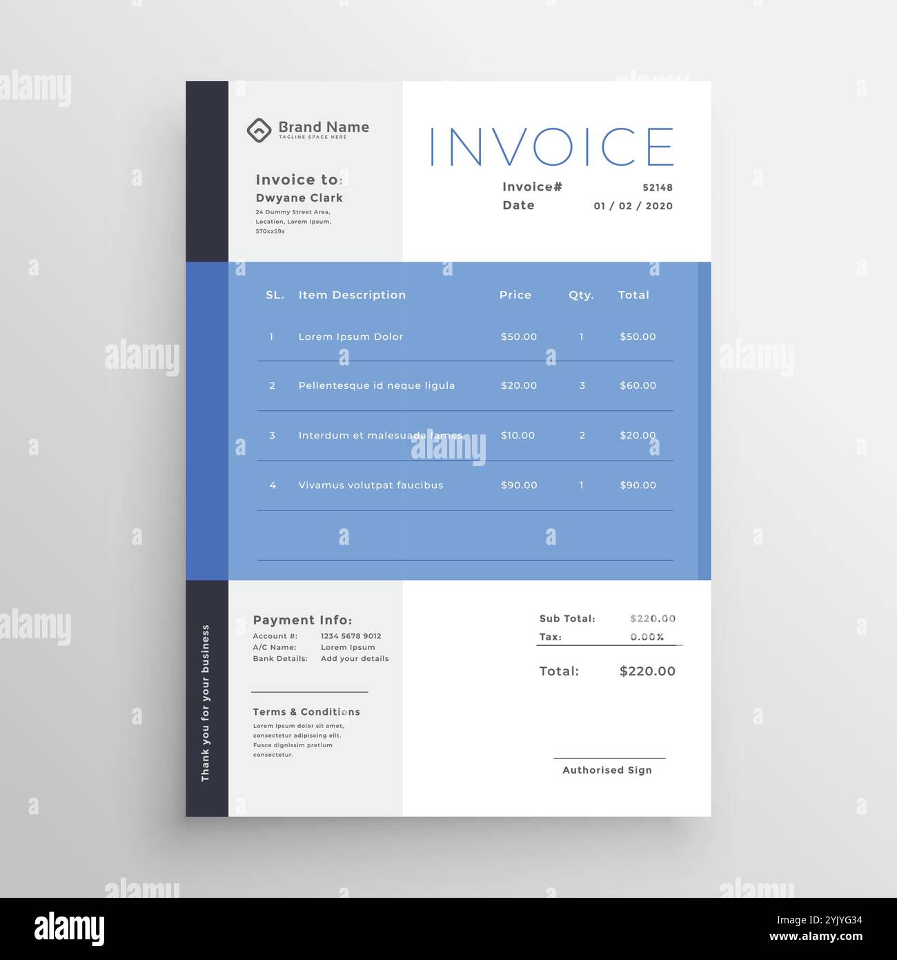 modern blue invoice template design Stock Vector Image & Art - Alamy