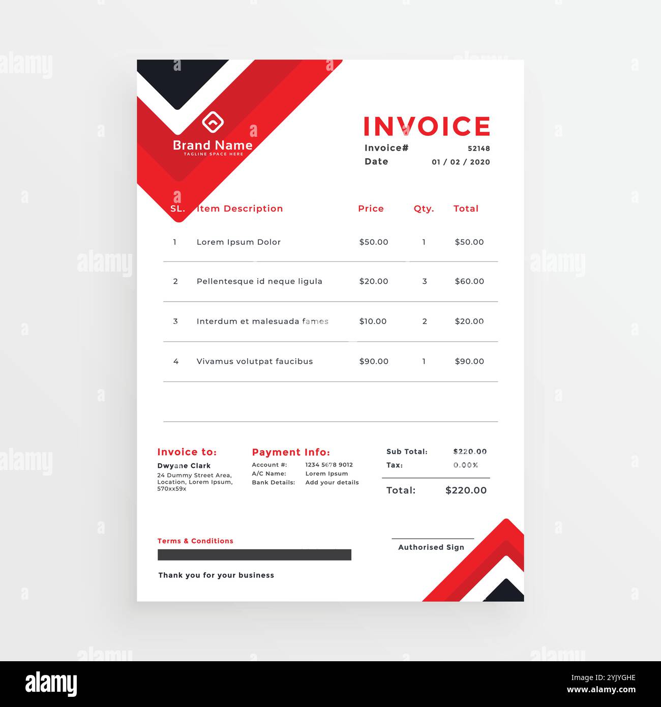 stylish red business invoice template design Stock Vector Image & Art ...