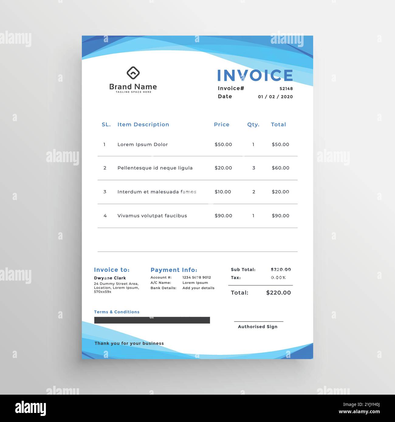 abstract blue wavy invoice template design Stock Vector Image & Art - Alamy