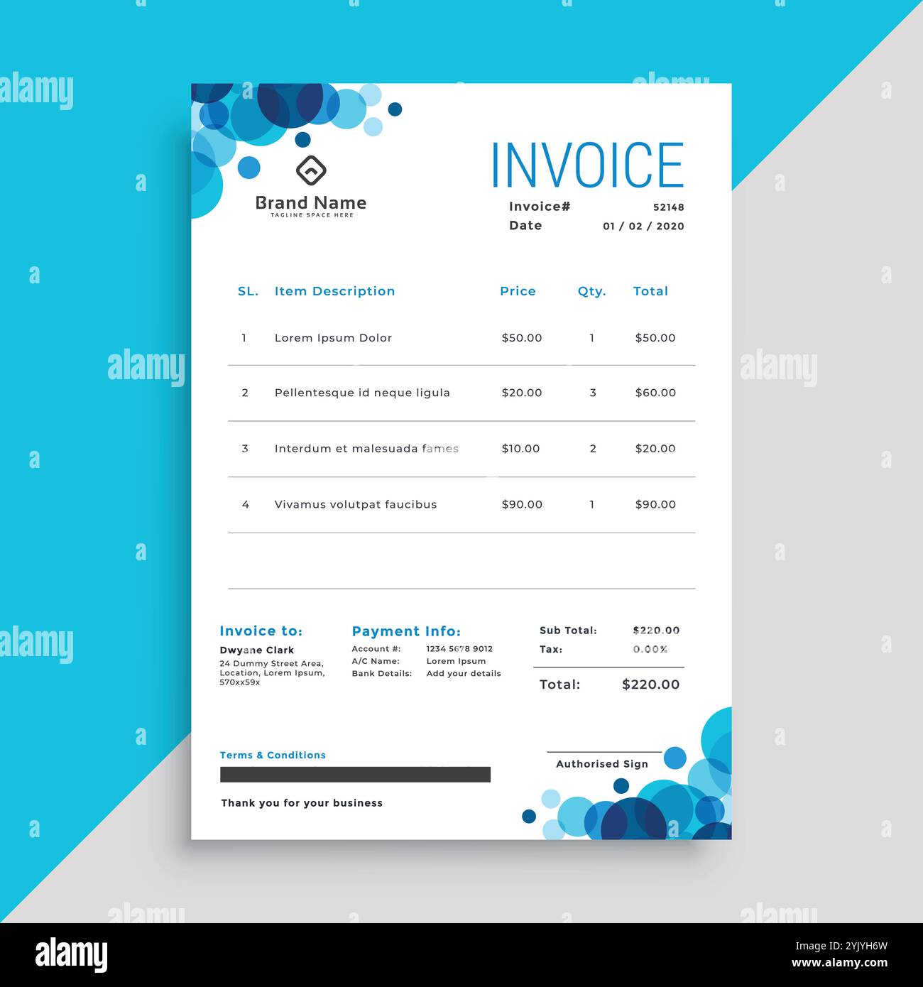stylish blue circles business invoice template Stock Vector Image & Art ...