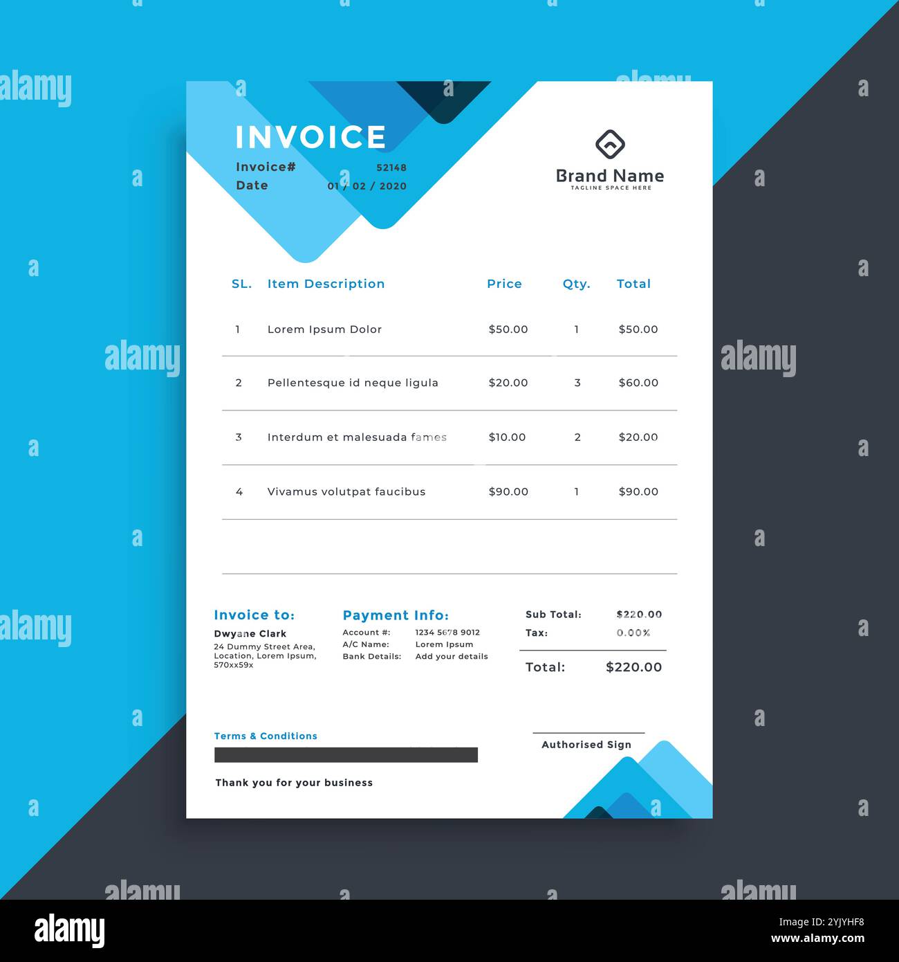 professional blue creaive business invoice template Stock Vector Image & Art - Alamy