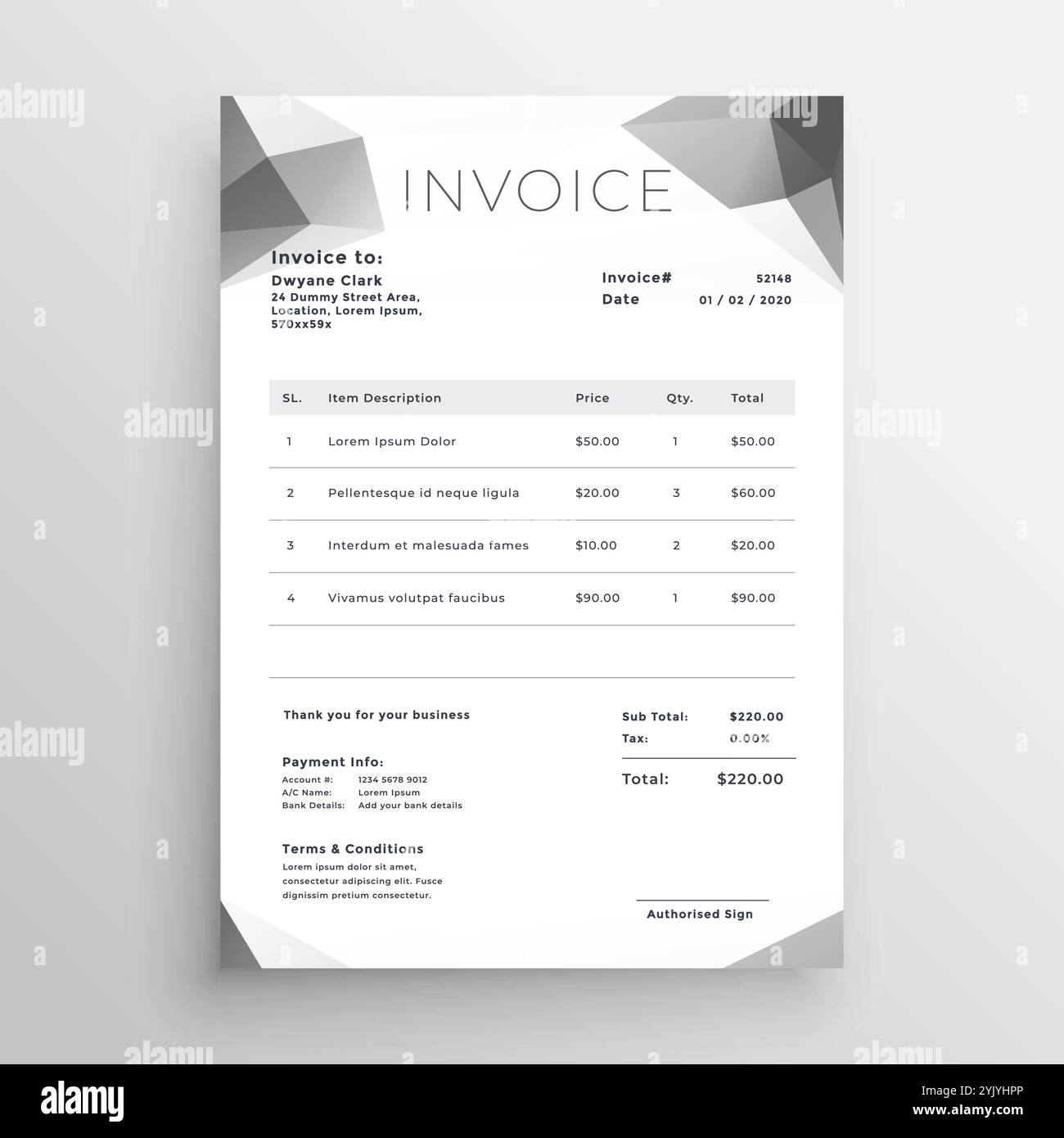 gray abstract invoice template design Stock Vector Image & Art - Alamy